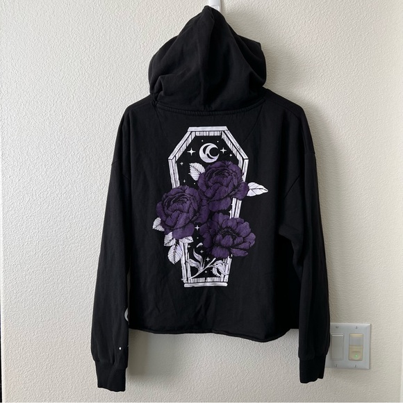 Hot Topic | Tops | Hot Topic Black Cropped Hoodie Gothic Coffin Purple ...